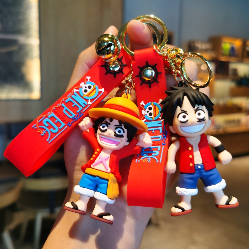 New Cartoon Luffy One Piece Key Ring Charm Key Ring Silicone Doll Car ...