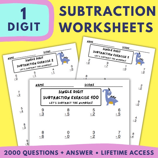 [2000 Questions] Single Digit Subtraction Worksheets With Answer ...