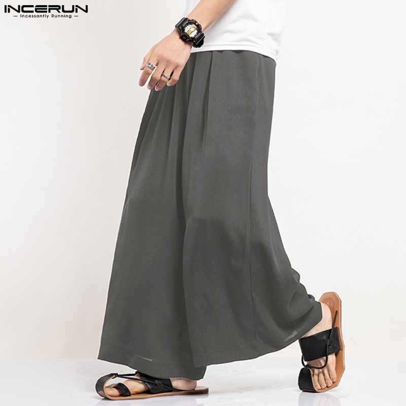 INCERUN Men's Yamamoto dark pants men's loose straight pants | Shopee ...