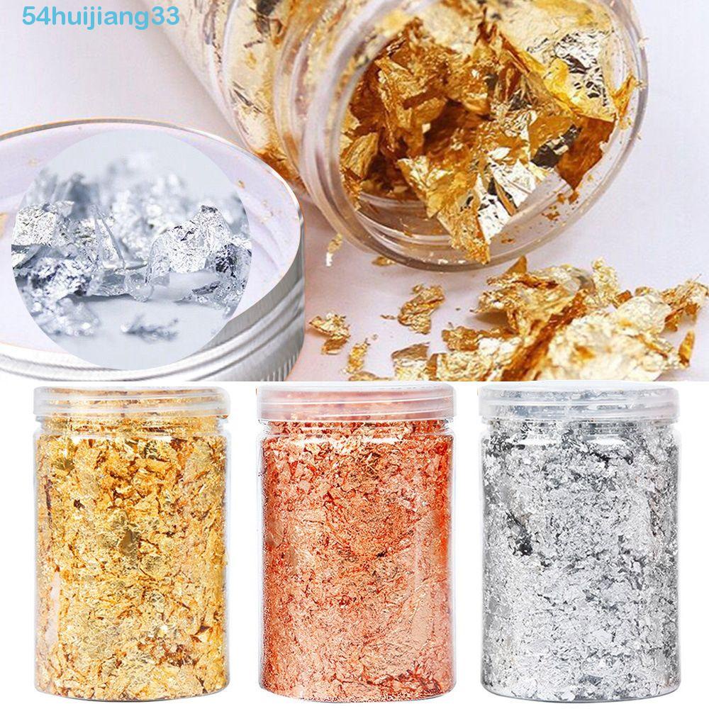 HUIJIANG Glitters Gold Leaf Flake 3/5/10g Art Cake Sheets Bulk Shiny Resin Mold Imitation Sliver ...