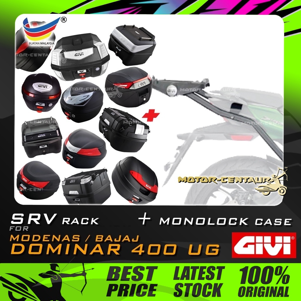 SET KOMBO KOTAK/BOX GIVI B27/B270/B32/B33/B42/B45/E43 TOP CASE + GIVI MODENAS DOMINAR 400 UG (V1 ...