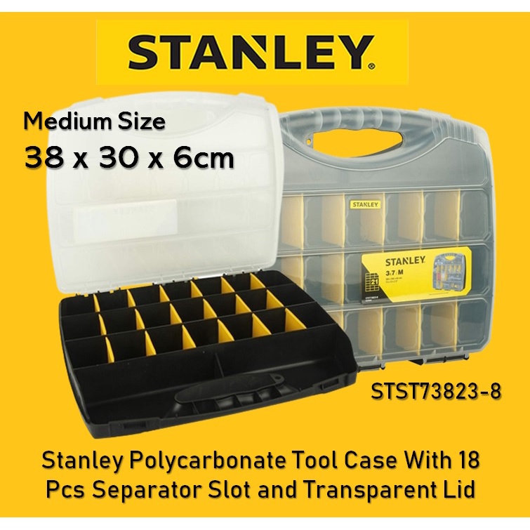 Stanley 38 x 30 x 6cm Polycarbonate Medium Tool Case With 18 Separator ...