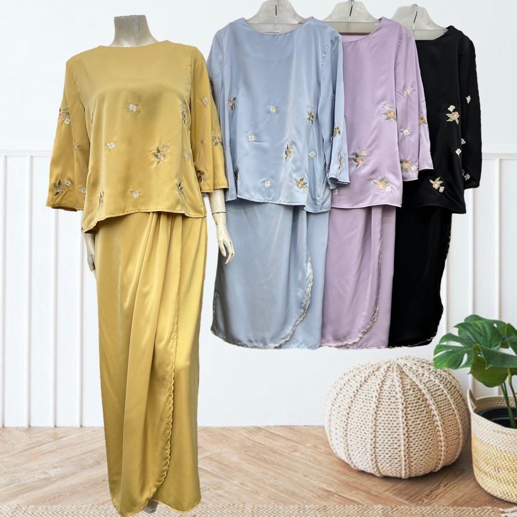 Baju Kurung Sulam Bunga Crop Top Style With Pario Instant Satin Matte ...