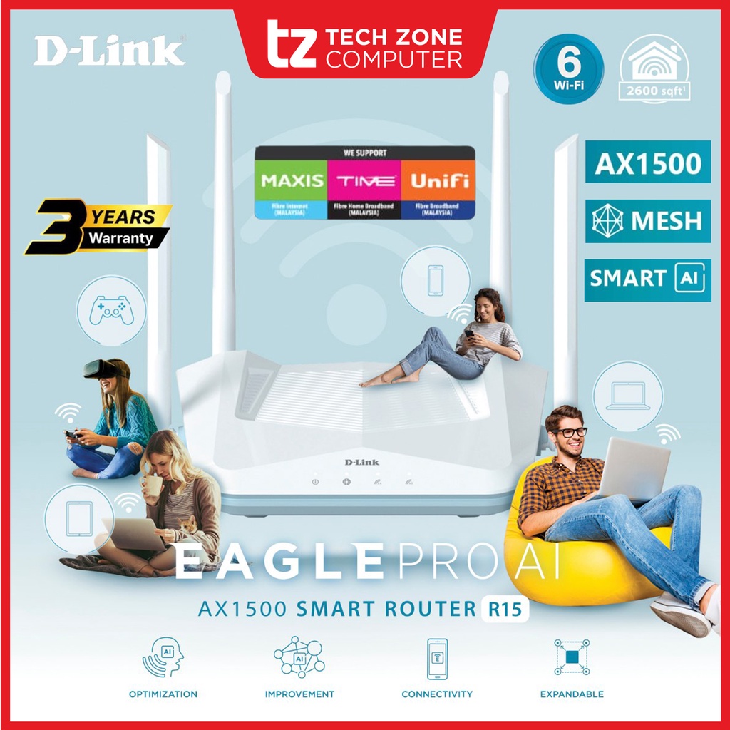 D-Link Eagle Pro AI AX1500 Smart Wireless WiFi 6 Gigabit Router Mesh ...