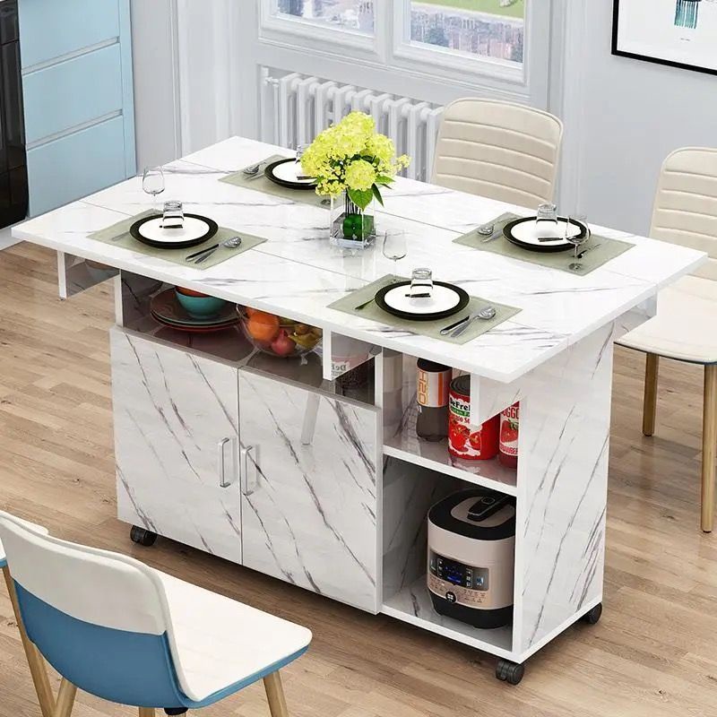 YIXIN Folding table Marble Texture Foldable Dining Table With Storage ...