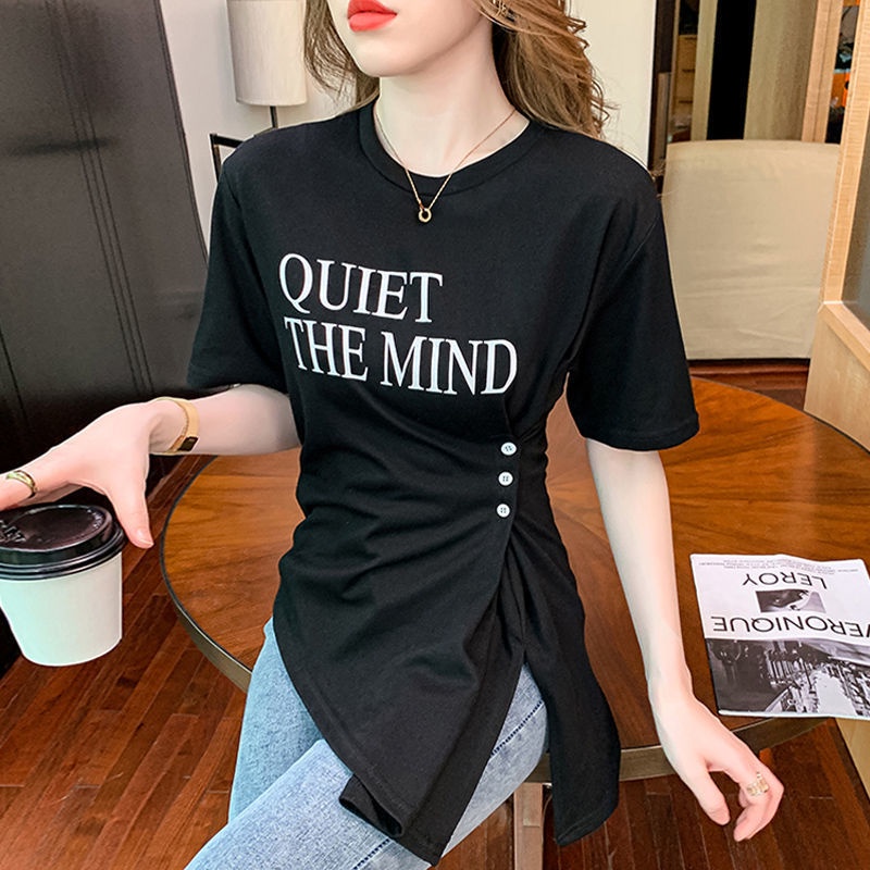 [Yddy] Irregular Short-Sleeved T-shirt for Women Baju Raya 2023 Summer ...