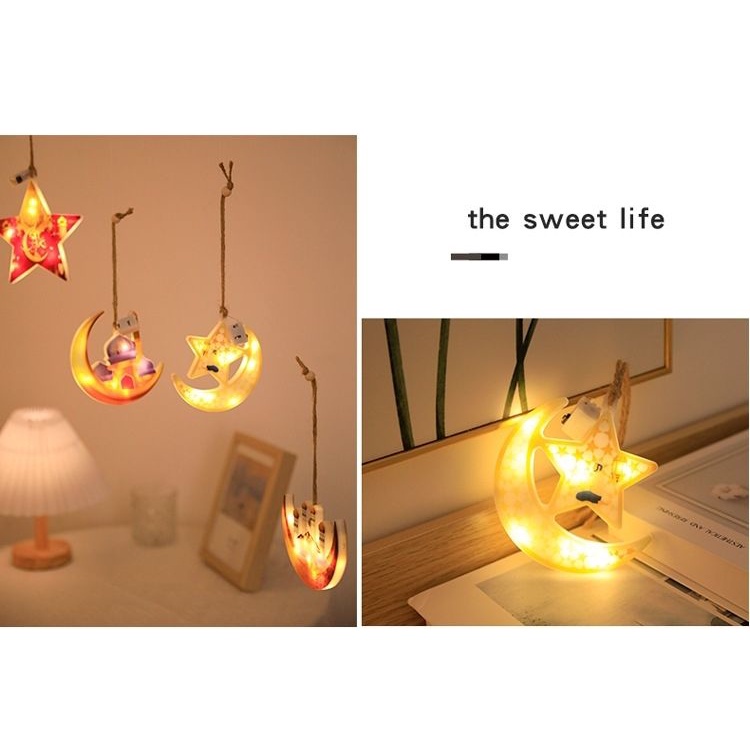 New Raya LED Star Moon Pendant Lamp Ramadan Fortress Modeling Blinking ...