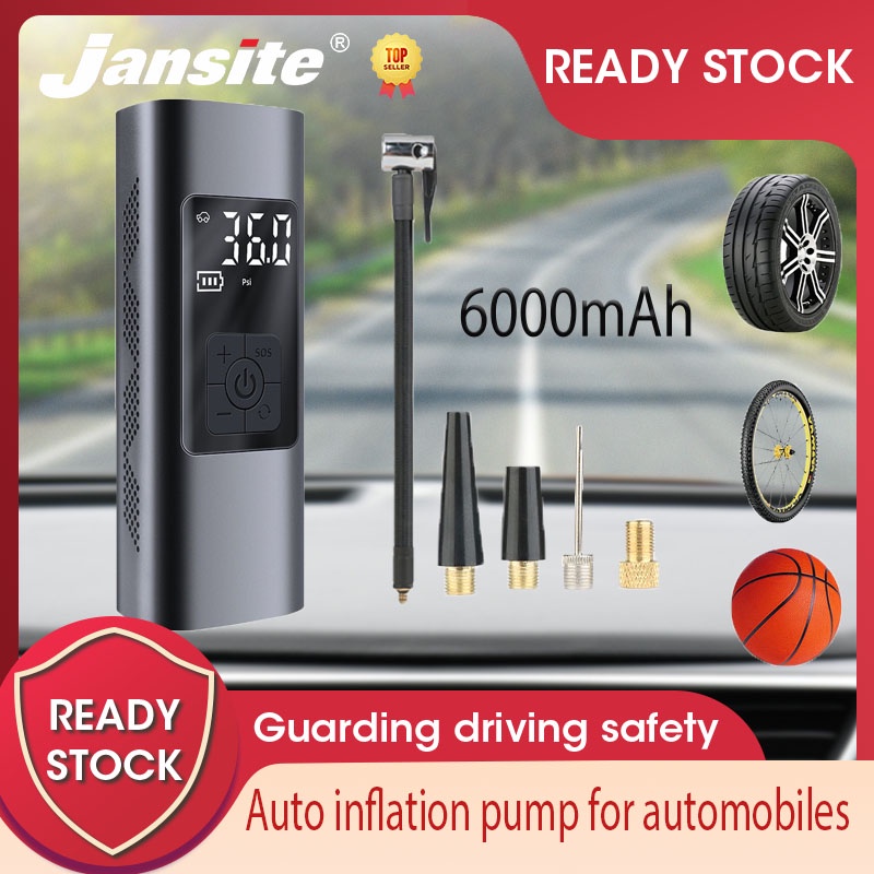 Jansite Wireless Air Pump Battery Auto Electric Pumping Compressor Portable Digital (6000mAh ...