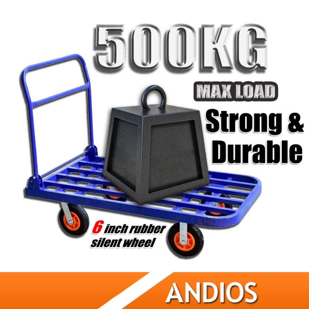 Troli Besar 500KG Large Trolley Heavy Duty Iron Folding Warehouse Hand ...
