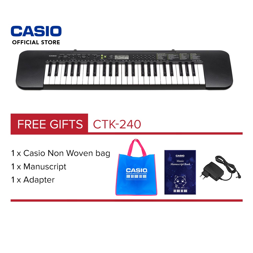 CASIO CTK-240 Standard Keyboard 49 Keys [ Free Adaptor + Woven Bag ...