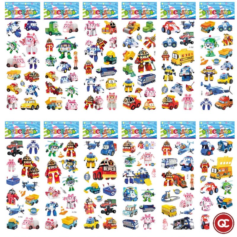 QC 10 pcs/set Robocar Poli 3D Sticker artoon Super Wings Transformation ...