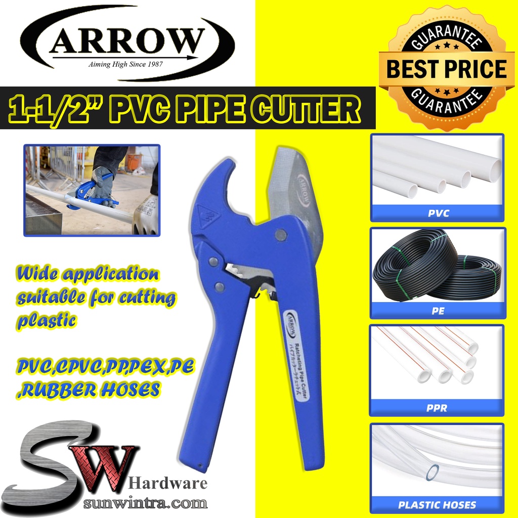SW HARDWARE ARROW 1-1/2" Heavy Duty Ratcheting PVC Pipe Cutter / PVC ...