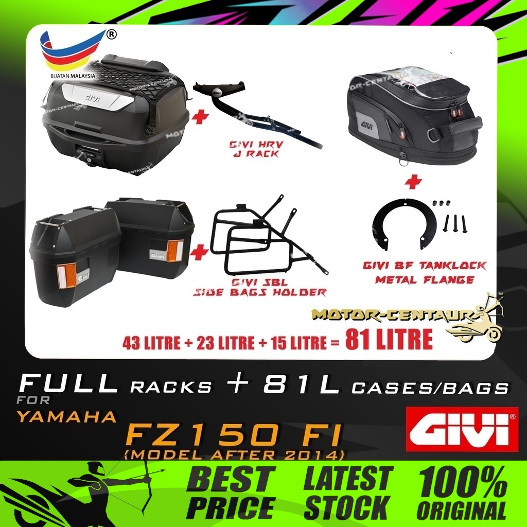 SET KOMBO KOTAK/BOX GIVI TOTAL 81 LITRE CASES FOR YAMAHA FZ150 (MODEL ...