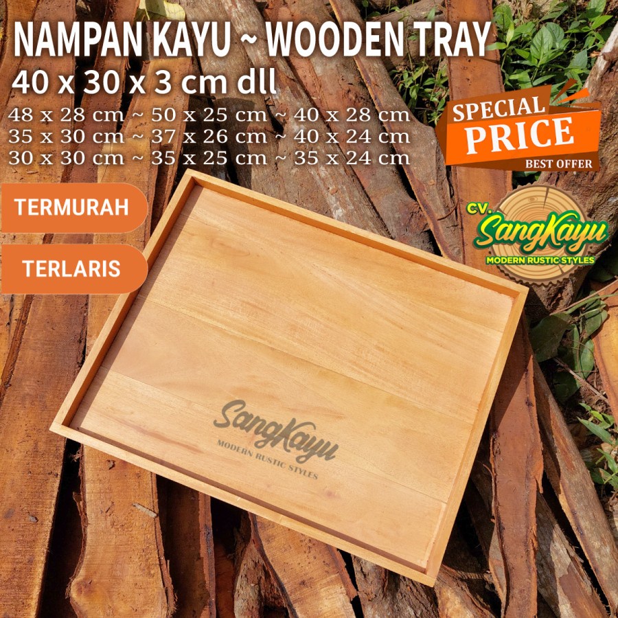 KAYU Wooden Tray 40x30x3 Wooden Tray Serving Tray Delivery Box | Shopee ...