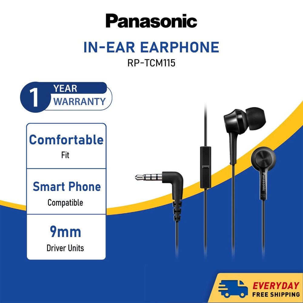 Panasonic RP-TCM115 In-Ear Earphone With Mic Hands Free Mic and Remote ...