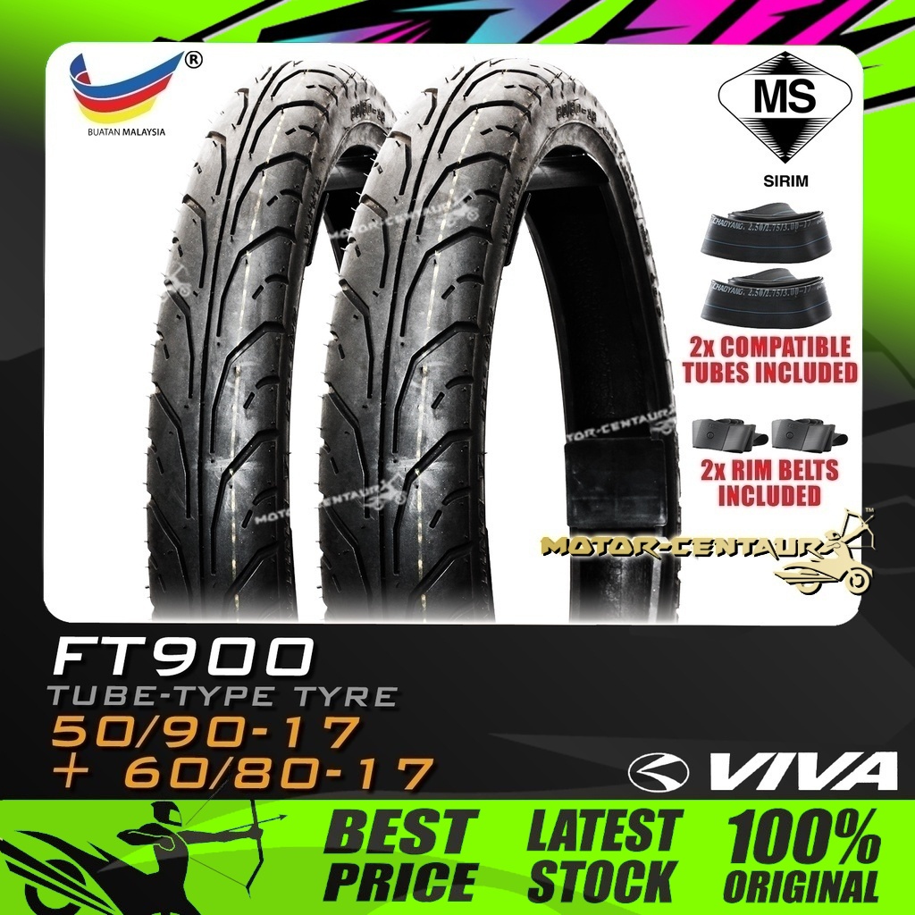 TAYAR KOMBO VIVA TYRE FT900 (BUNGA TAJAM) 50/90-17 + 60/80-17 + TUBES ...