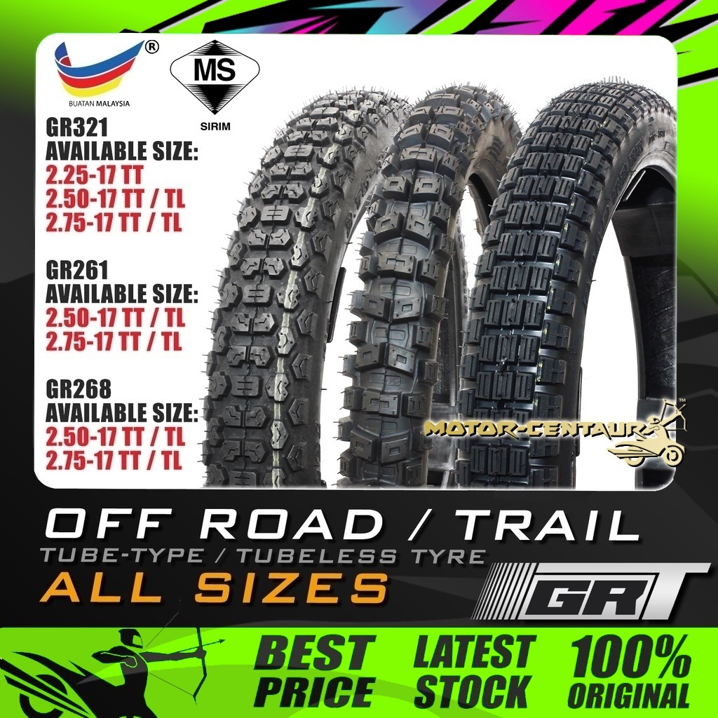 TAYAR GRT GR261 GR268 GR321 TYRE 2.25, 2.50, 2.75, 225, 250, 275 -17 ...