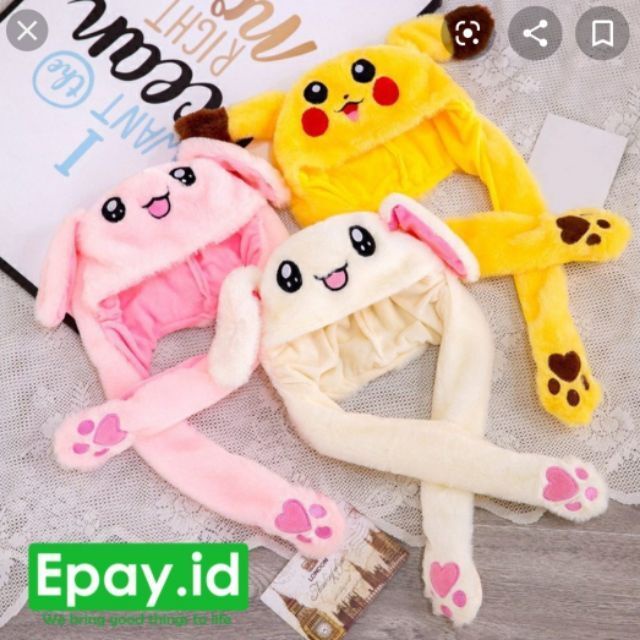 Tik tok moveable rabbit hat moveable ear pikachu moveable ear Topi ...