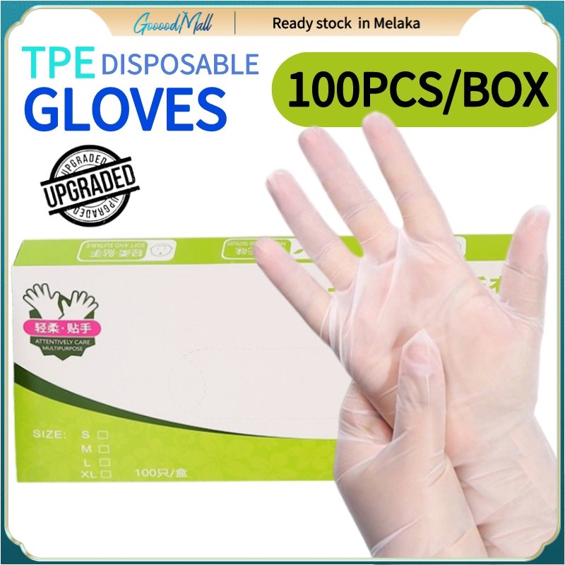 Disposable Plastic Gloves 100pcs TPE Clear Sarung Tangan Pakai Buang ...