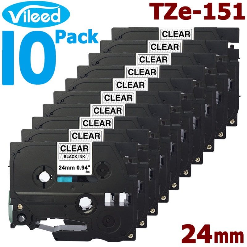 10 Pack 24Mm Tze-151 Black On Clear Label Tape For Brother P-Touch ...