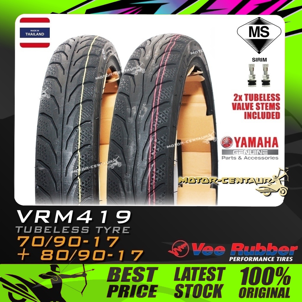 TAYAR KOMBO VEE RUBBER TUBELESS TYRE VRM 419F 70/90-17 + VRM 419R 80/90 ...