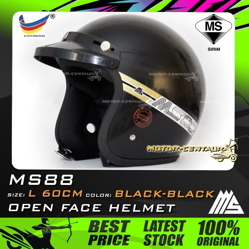 SET KOMBO TOPI KELEDAR MS88 HELMET BLACK SIZE: L 57CM-59CM (SIRIM ...
