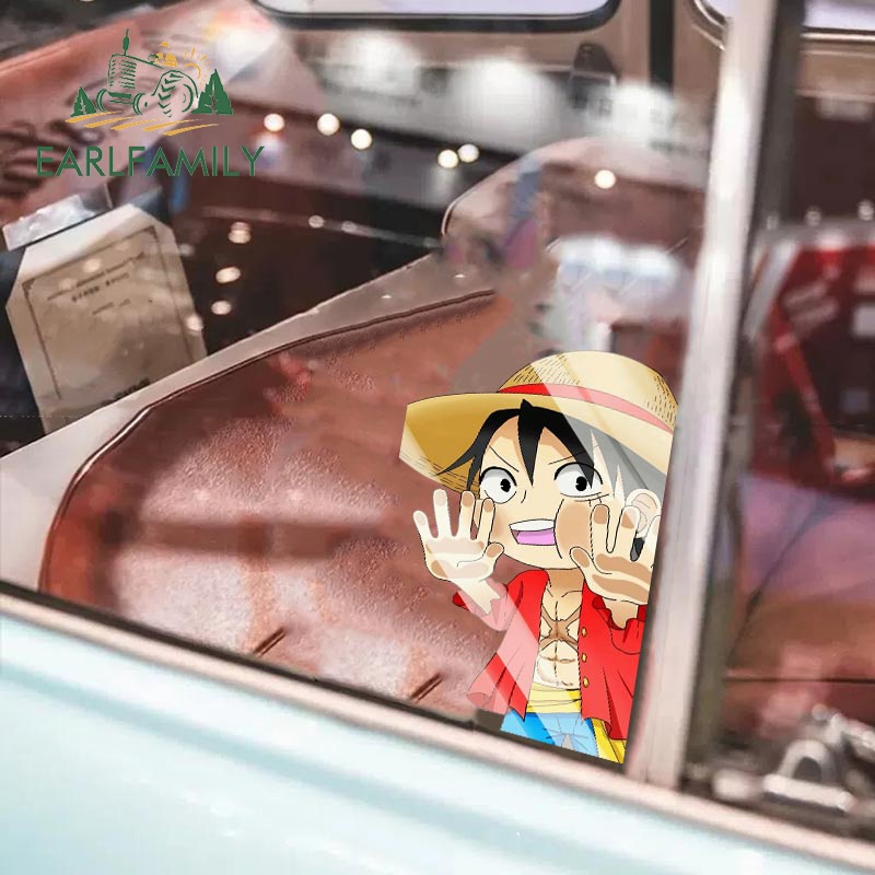 EARLFAMILY 13cm x 12.8cm One Piece Luffy Sticker Anime Peeker Decal ...