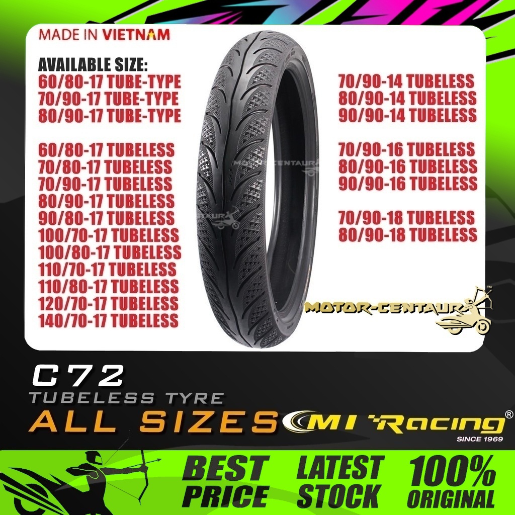 TAYAR MOTORSIKAL CMI C-72 TYRE 60, 70 ,80, 90, 100, 110, 120, 140 -14 ...