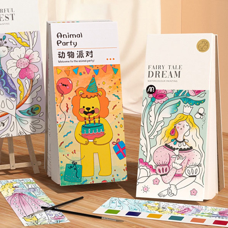 20 Sheets Portable Watercolour Coloring Book Set Children Painting ...