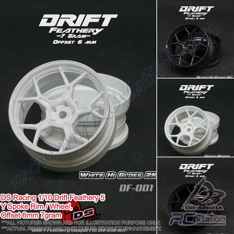 DS Racing 1/10 Drift Feathery 5Y Spoke Rim / Wheel,2pcs Offset 6mm ...