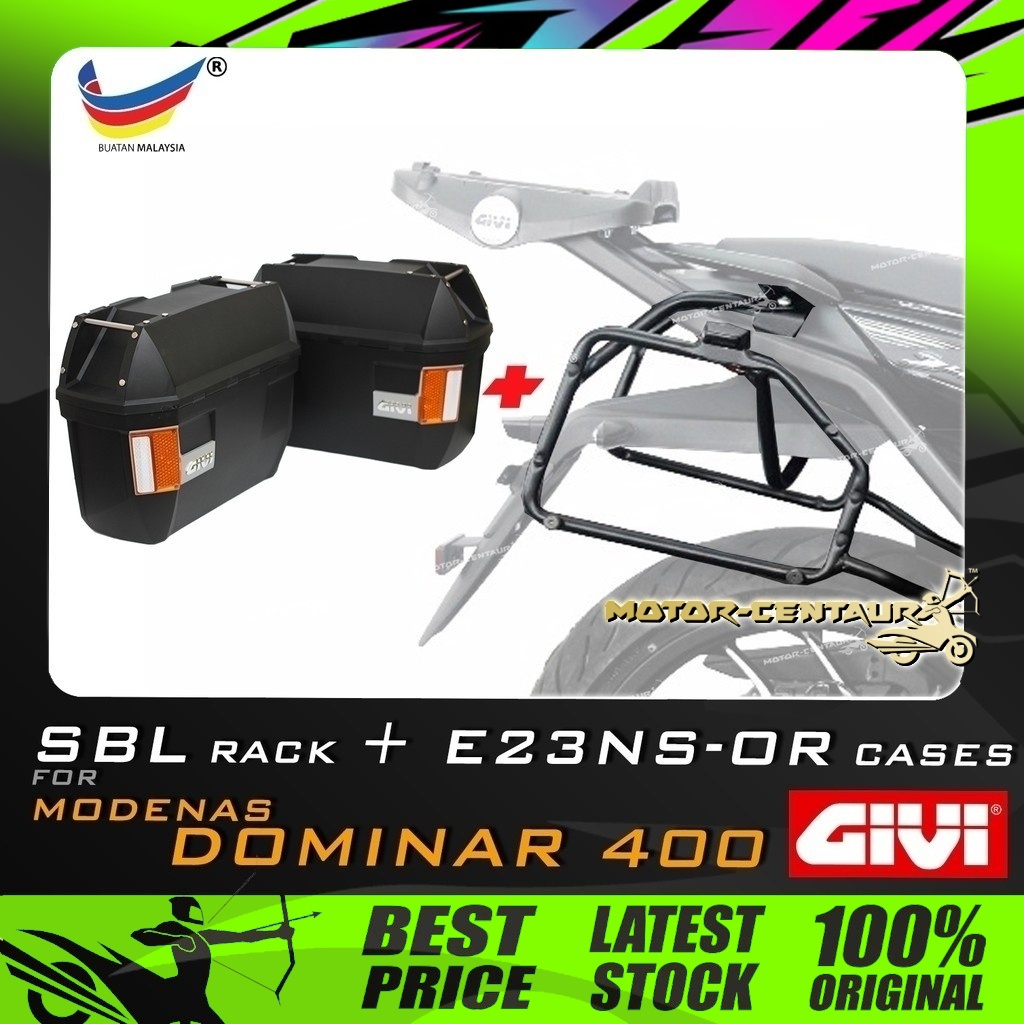 SET KOMBO KOTAK/BOX GIVI E23 E23N-S-OR SIDE CASES + MODENAS DOMINAR 400 ...
