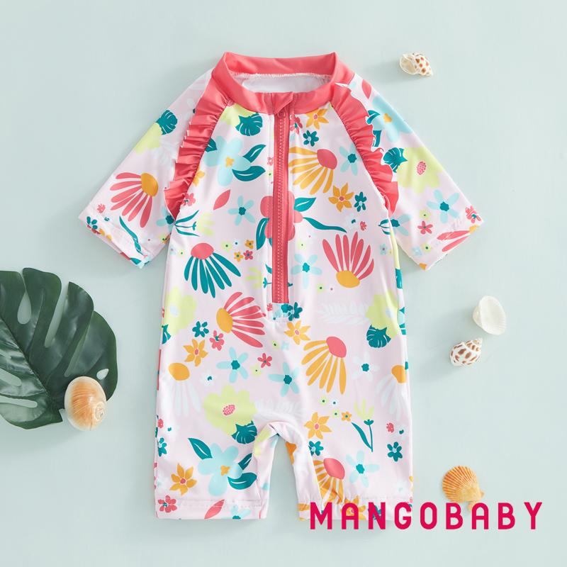 MANGO-Toddler Girls Rash Guard Swimsuit, Summer Short Sleeve Floral ...