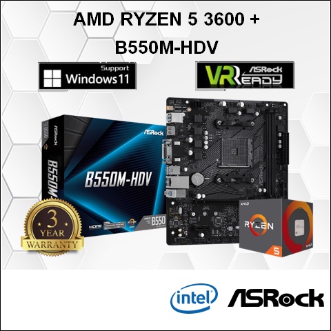 Asrock B550M-HDV B550 AM4 MOTHERBOARD B550M HDV + AMD RYZEN 3 / RYZEN 5 ...