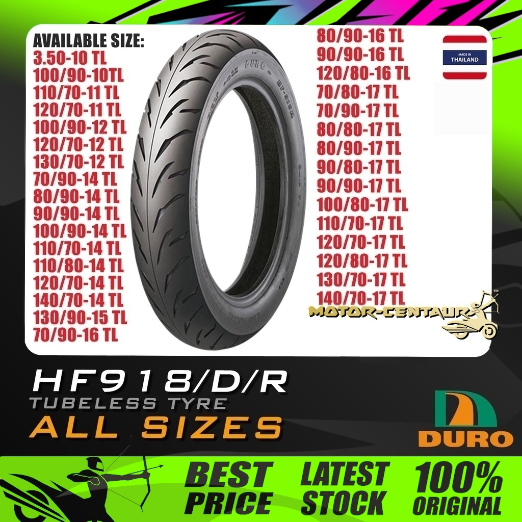 TAYAR MOTORSIKAL DURO HF918 TUBELESS TYRE 3.50,70,80 ...