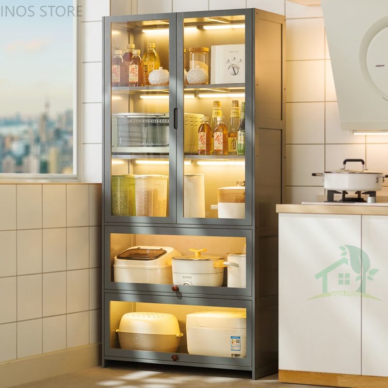 Kitchen storage rack with door multi-layer storage cabinet microwave ...