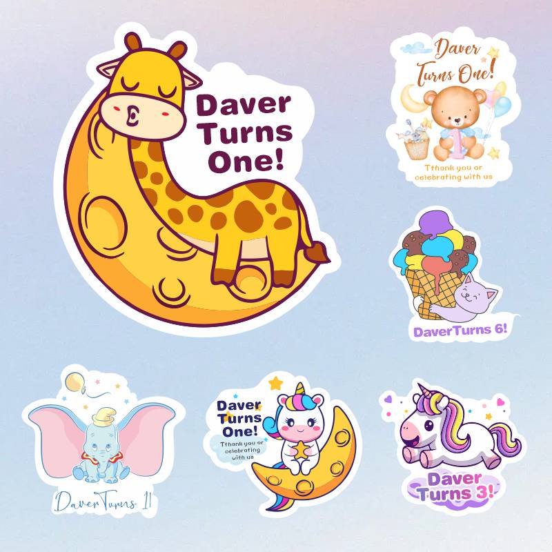 Custom Birthday Sticker - Personalised Cartoon Stickers Birthday Party ...