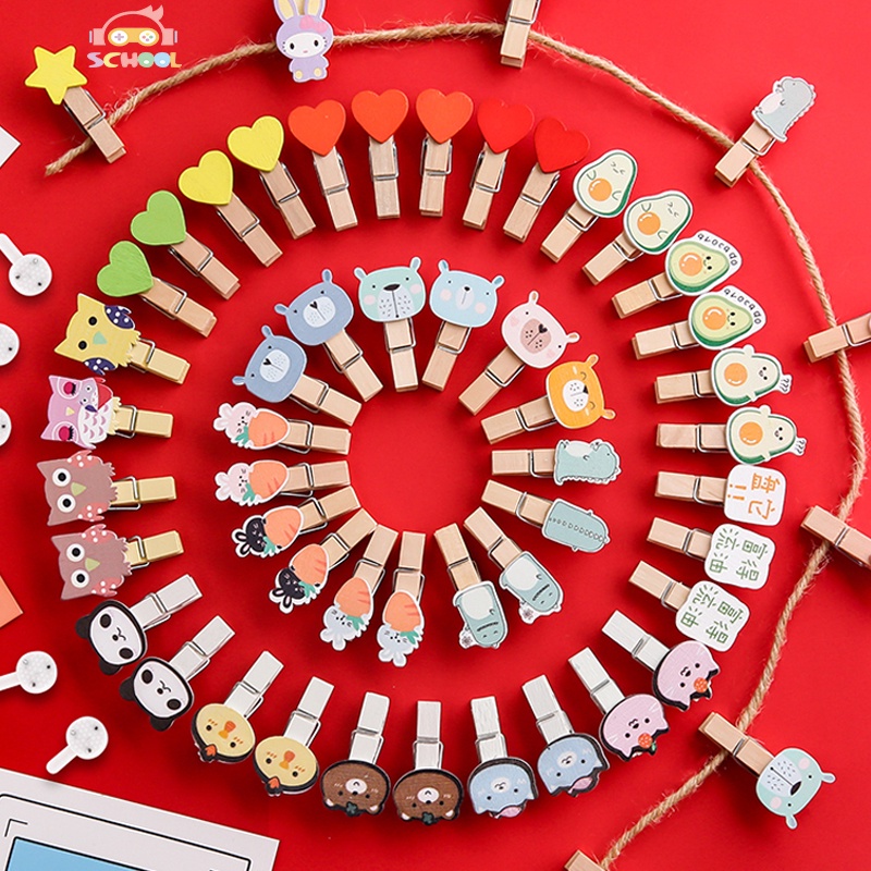 10 Pcs Lovely Cartoon Small Wooden Clips School Office Memo/PostCard ...