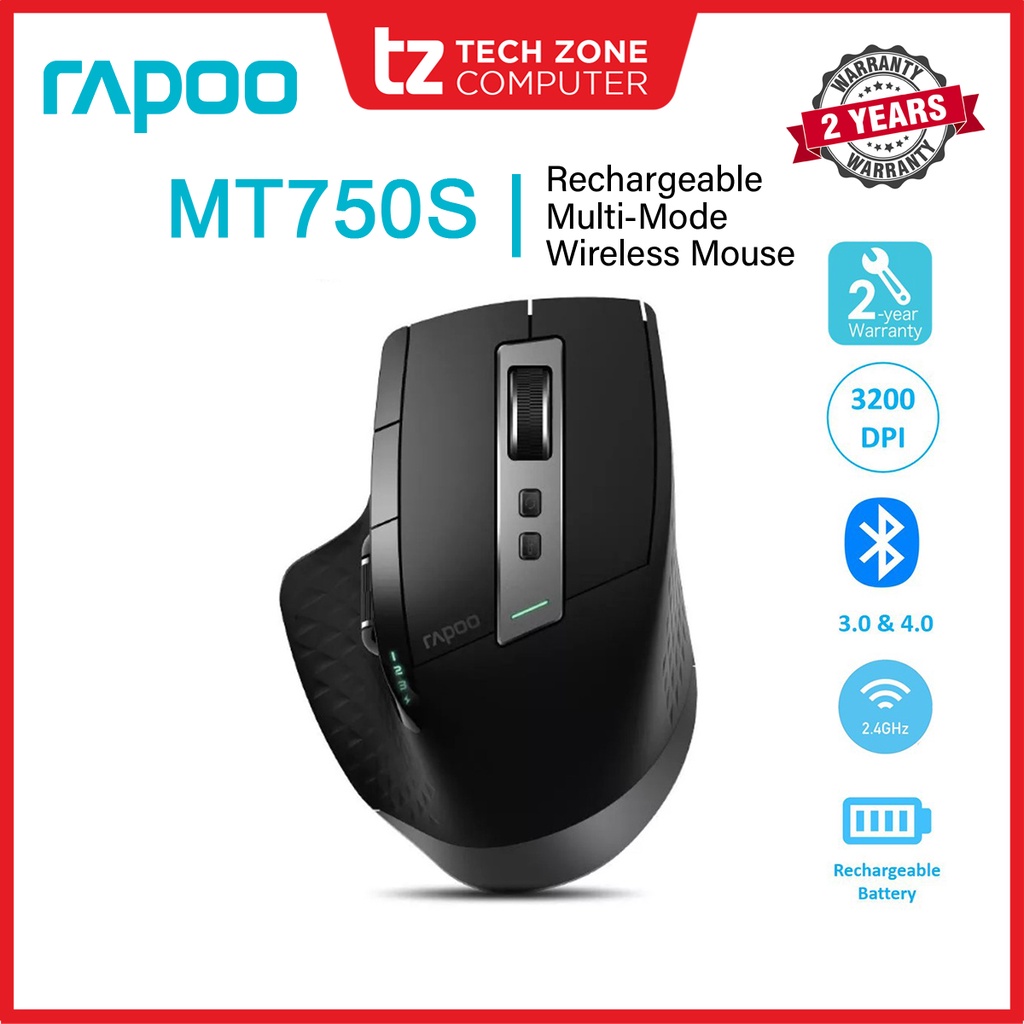 Rapoo MT750S Rechargeable Multi-Mode Wireless Mouse (Bluetooth 3.0/ 4.0 ...
