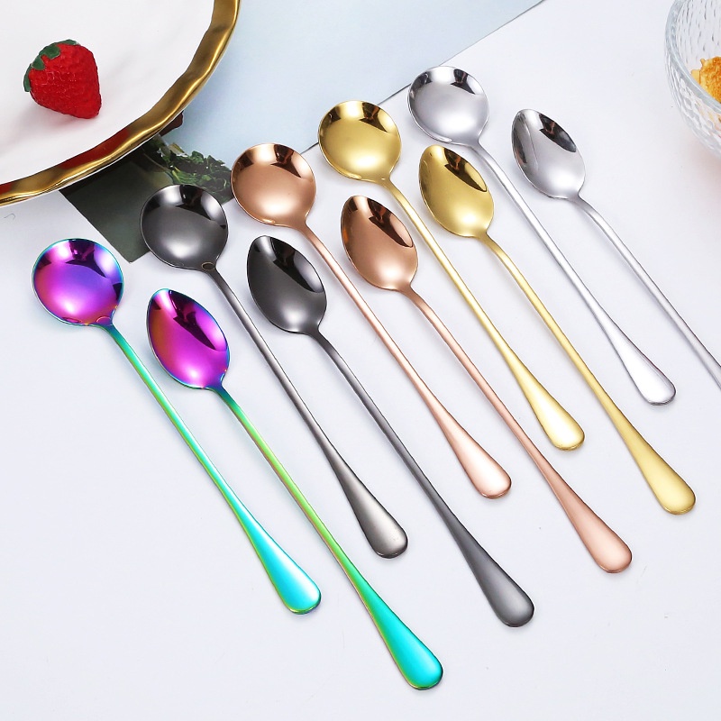 Long handle stainless steel spoon ice cream spoon ice tip round spoon ...