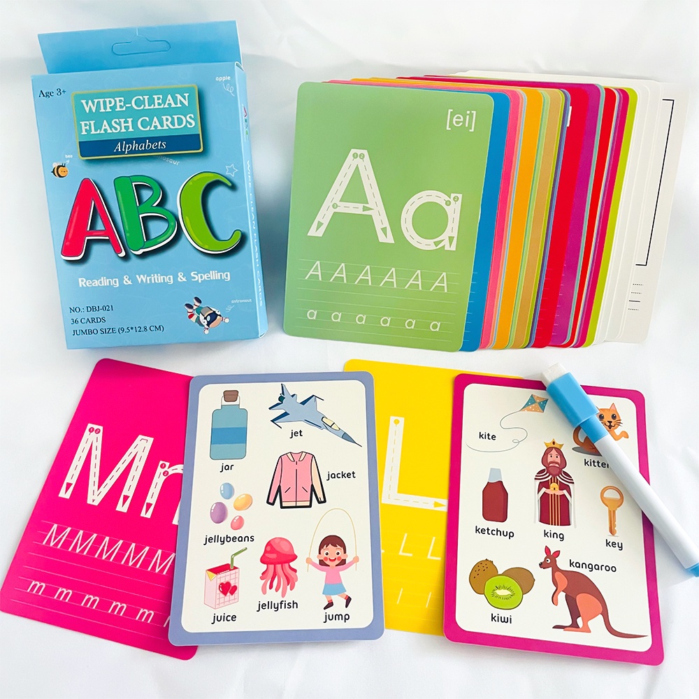 Children Cognitive Card with Erasable Pen ABC Draw Card Early Childhood ...
