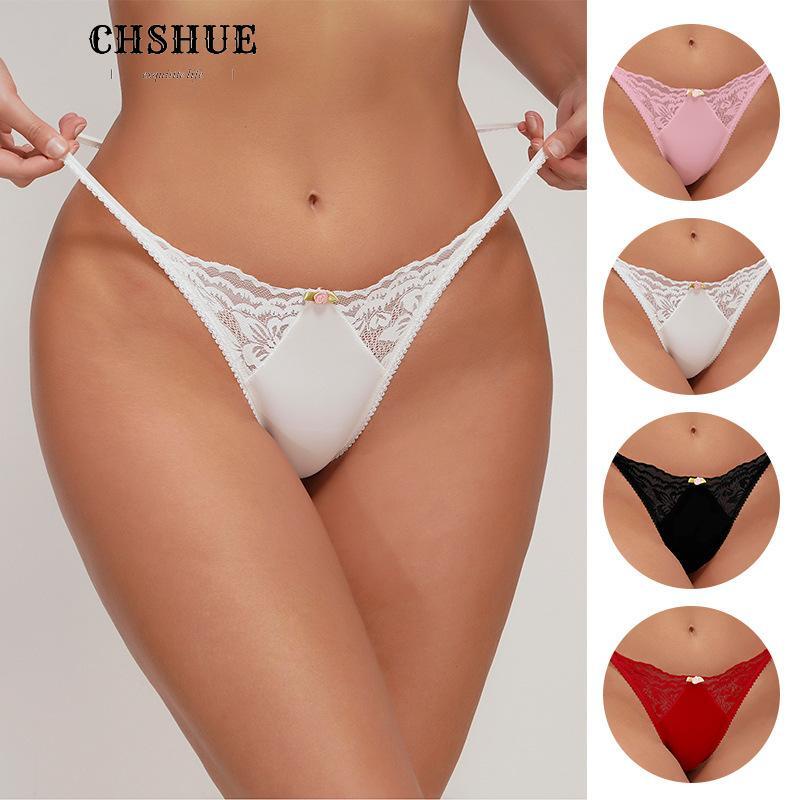 Women Sexy Lace Cotton Panties Low Rise Floral Perspective Thong