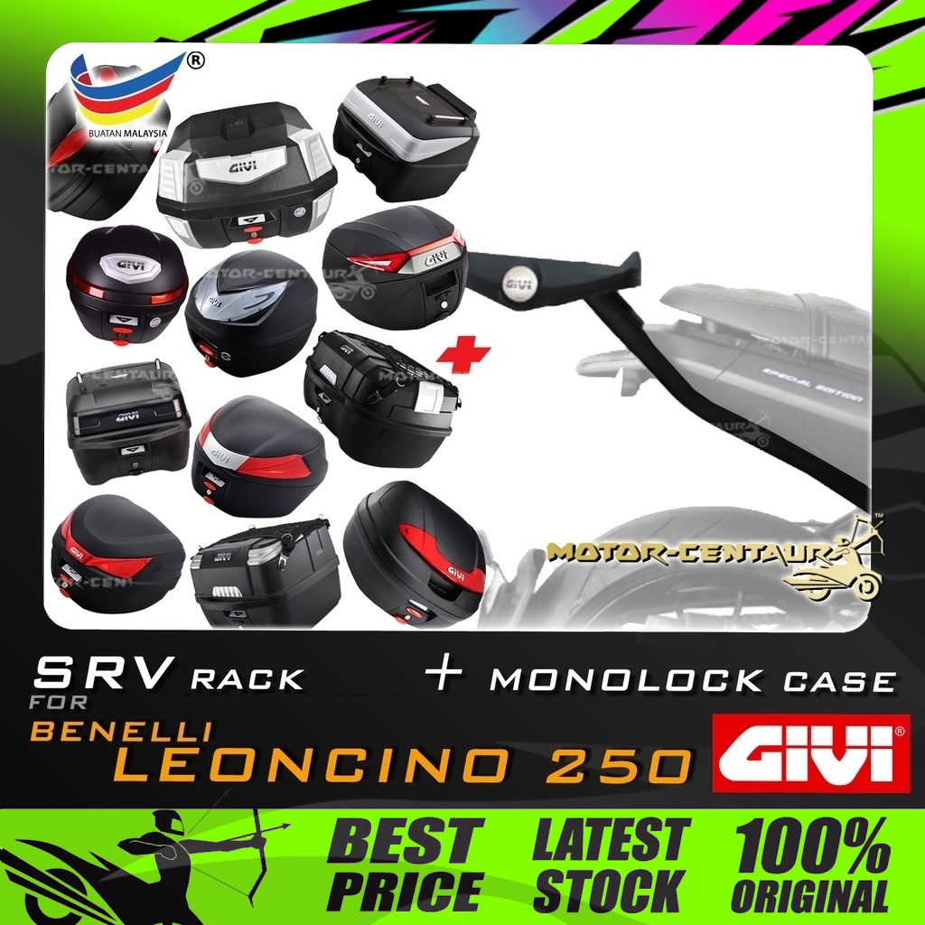SET KOMBO KOTAK/BOX GIVI B27/B270/B32/B33/B34/B360/B42/B45/E43 TOP CASE + GIVI BENELLI LEONCINO ...