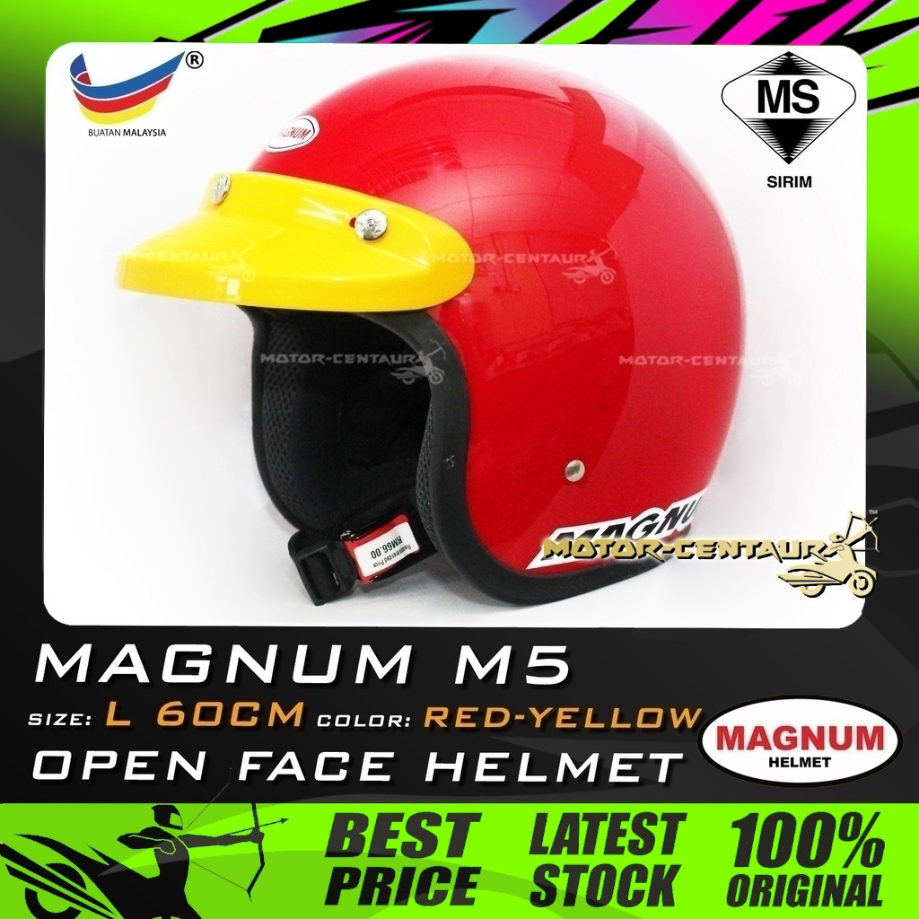 TOPI KELEDAR MAGNUM M5 HELMET RED + SGV YELLOW CAP SIZE: L 60CM (SIRIM ...