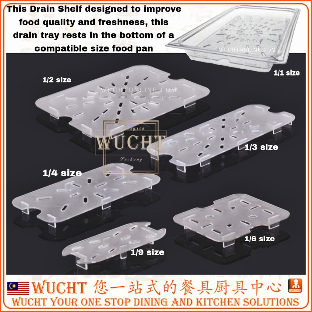 【WUCHT】PC GN Pan Drain Shelf 1/1 1/2 1/3 1/4 1/6 PC Drainer Plate Clear ...