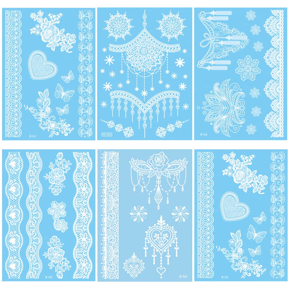 White Lace Henna Temporary Tattoos Stickers For Wommen Wedding Konsait ...