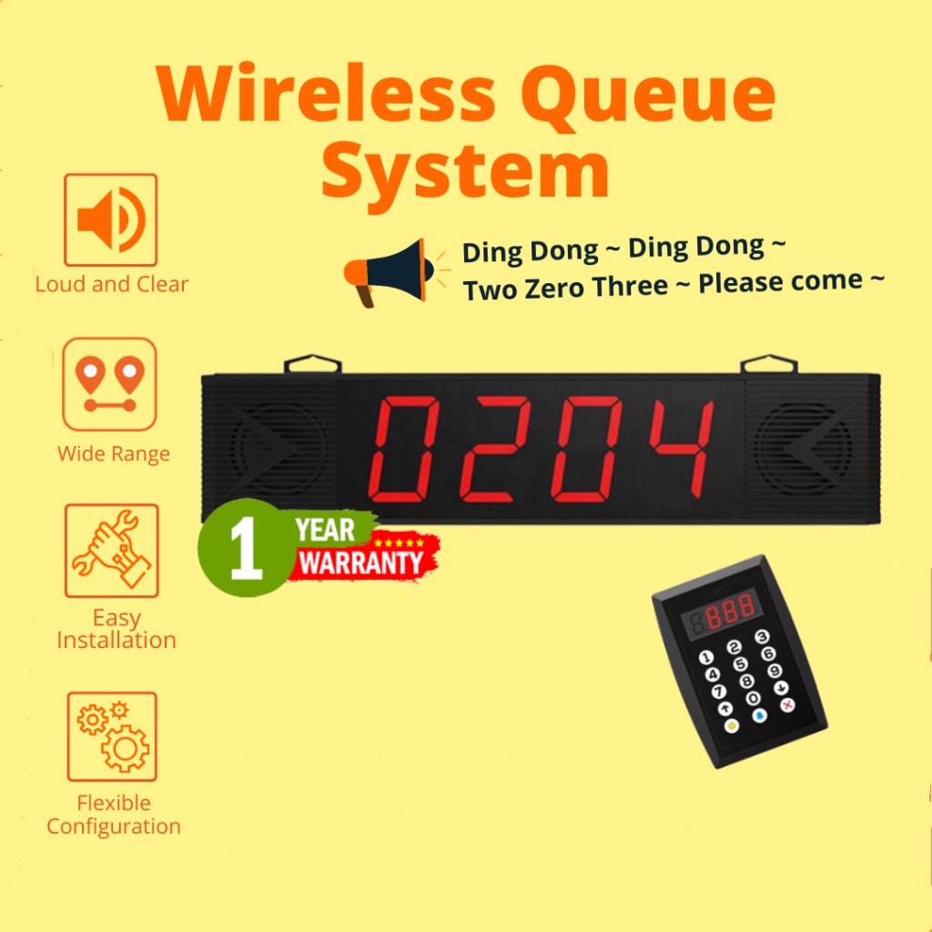 Wireless Queue Calling System/4-Digit/QMS Queue System/English & Ding Dong Version (Wireless LED ...
