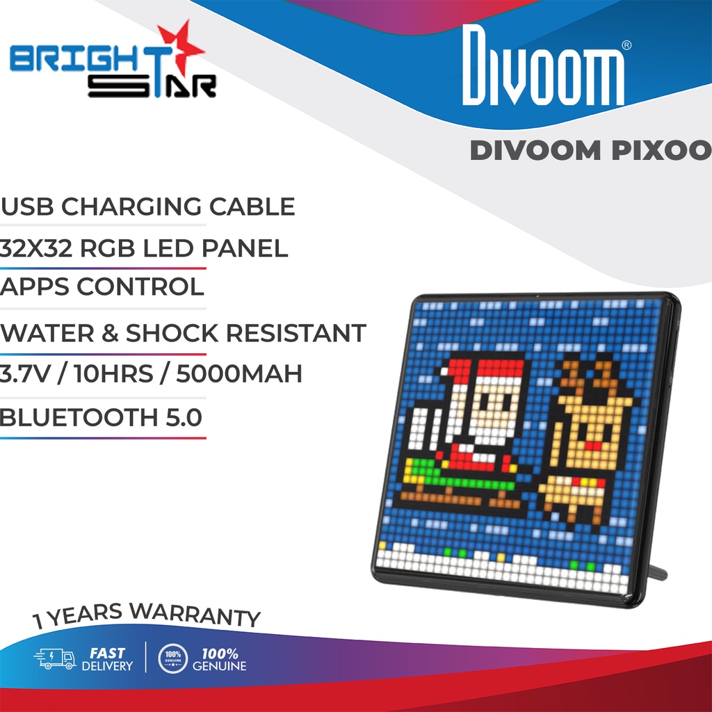DIVOOM PIXOO MAX/ USB CHARGING CABLE / 32X32 RGB LED PANEL / APPS ...