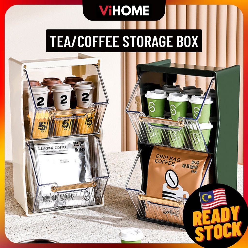 ViHome 2 Tier Tea Bag Coffee Stick Storage Box Kitchen Desk Organizer ...
