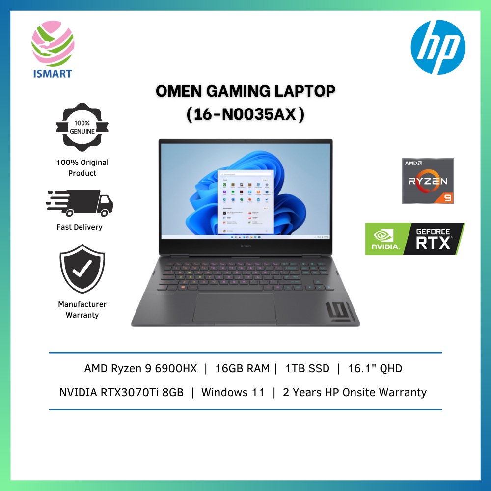 HP Gaming Laptop OMEN 16-N0035AX 16.1" QHD 165Hz Mica Silver ( Ryzen 9 ...