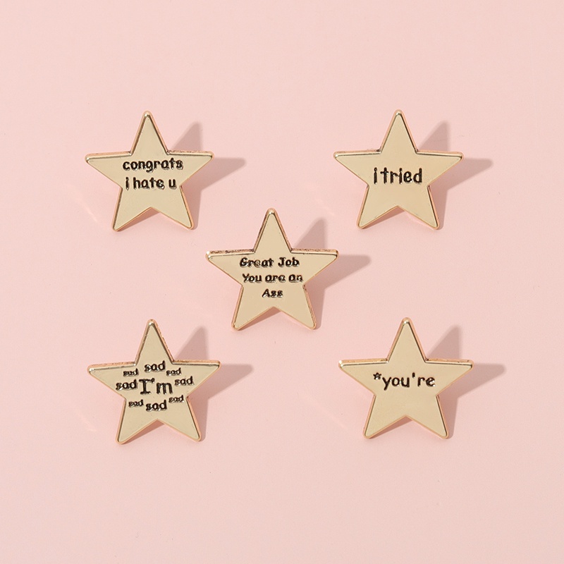 Gold Color Star Enamel Pins Creative I Tried Letter Pentagram Brooch ...